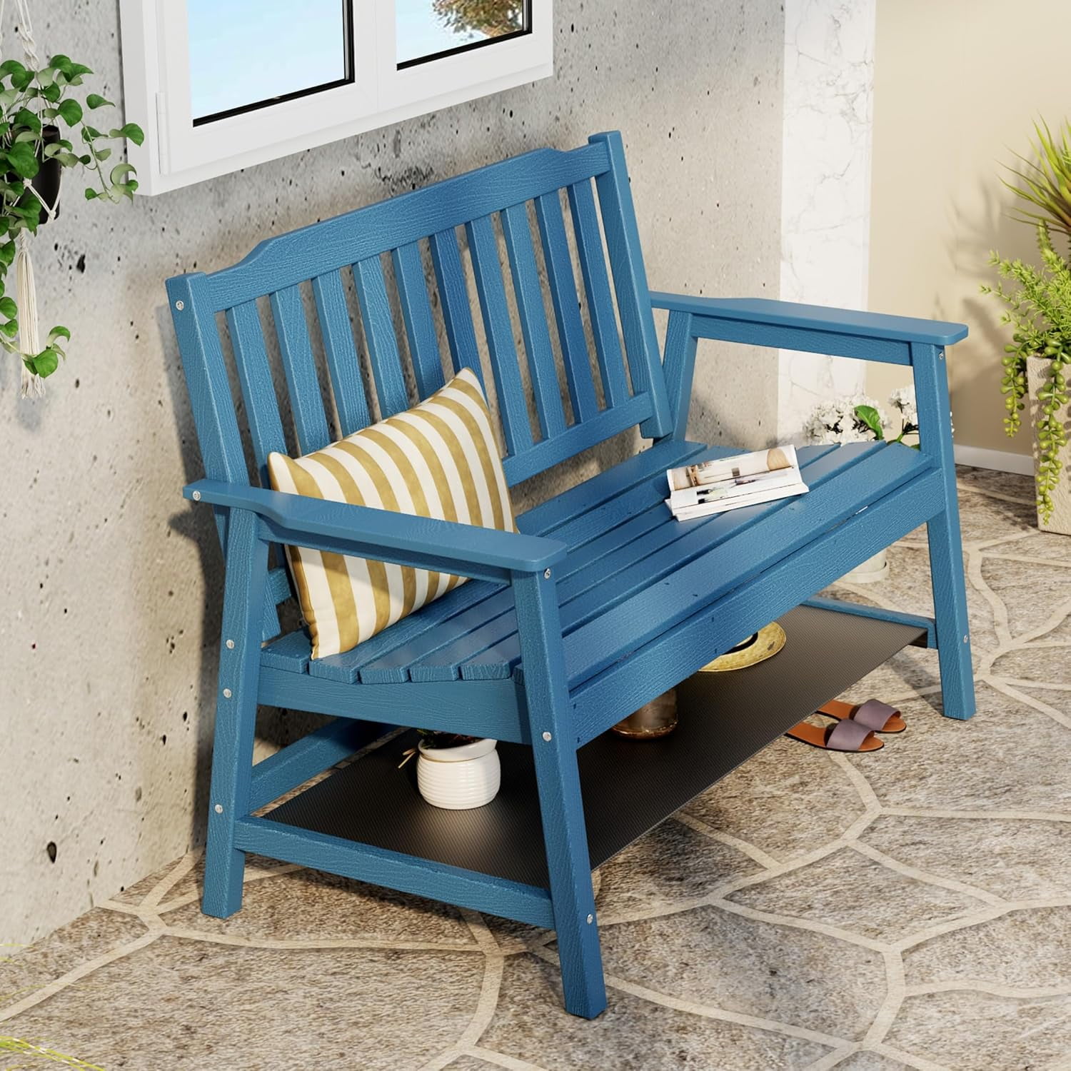 Anbuy Outdoor Bench Weatherproof, 2-Person Adjustable Height Patio ...