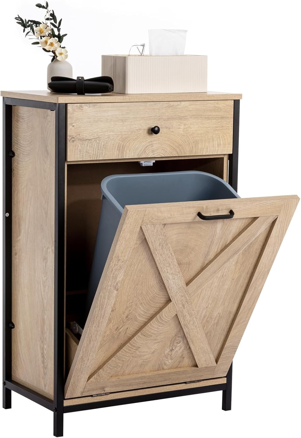 Anbuy Tilt Out Trash Can Cabinet, Kitchen Trash Cabinet with Barn Door ...