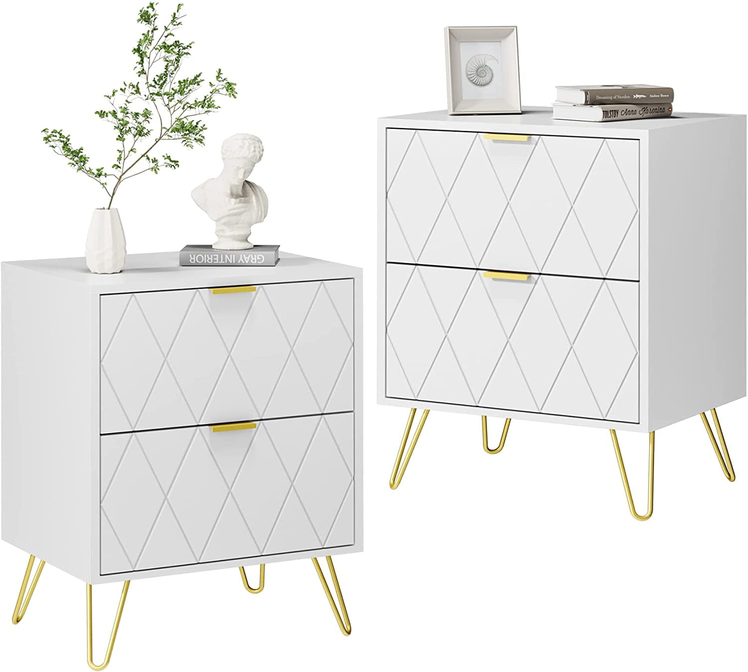 Anbuy White Nightstand Set of 2, End Side Table Double, Bedside Table ...