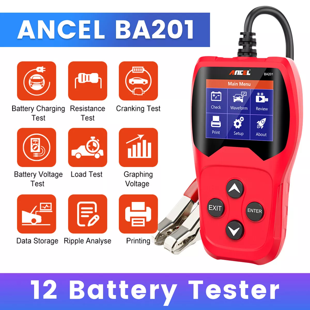 Ancel BA201 12V Car Battery Tester 100-2000 CCA Load Automotive Starter ...