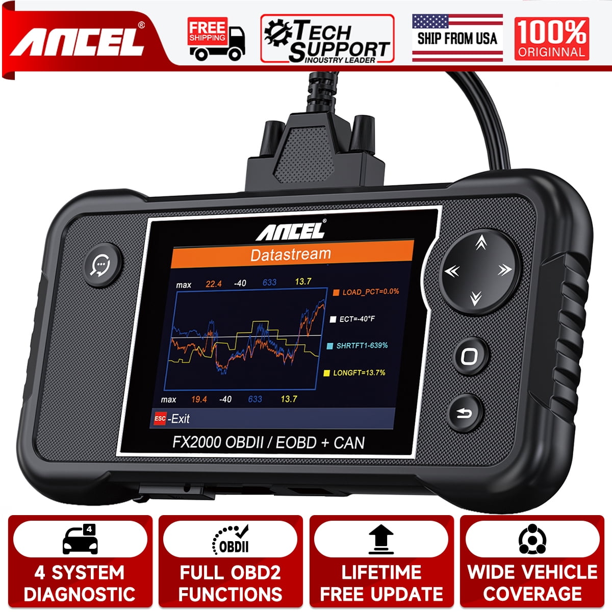 ANCEL FX2000 Automotive Diagnostic Tool with ABS, SRS, Black - Walmart ...