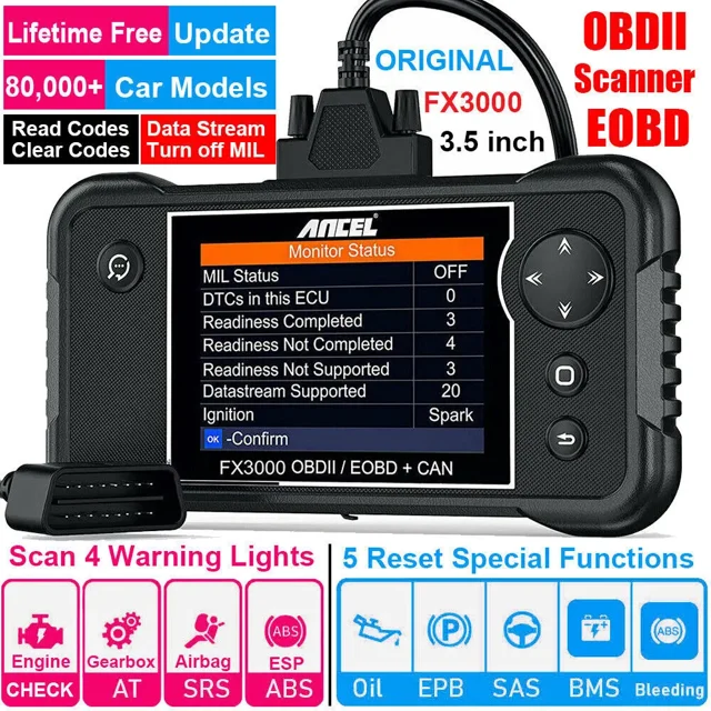Ancel FX3000 Car Scanner OBD2 Scanner Check Transmission SRS Airbag ...
