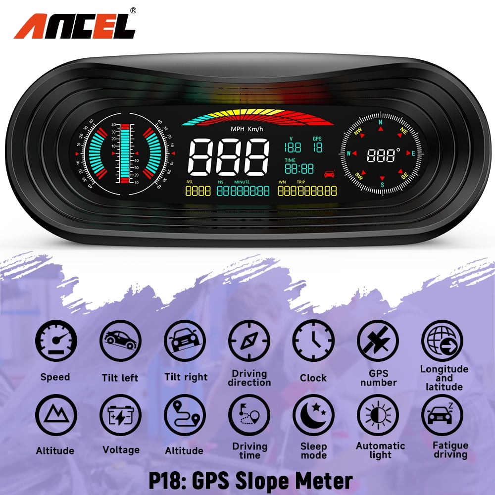 Ancel P18 GPS 4x4 Digital Inclinometer off-Road HUD head Up Display Car ...