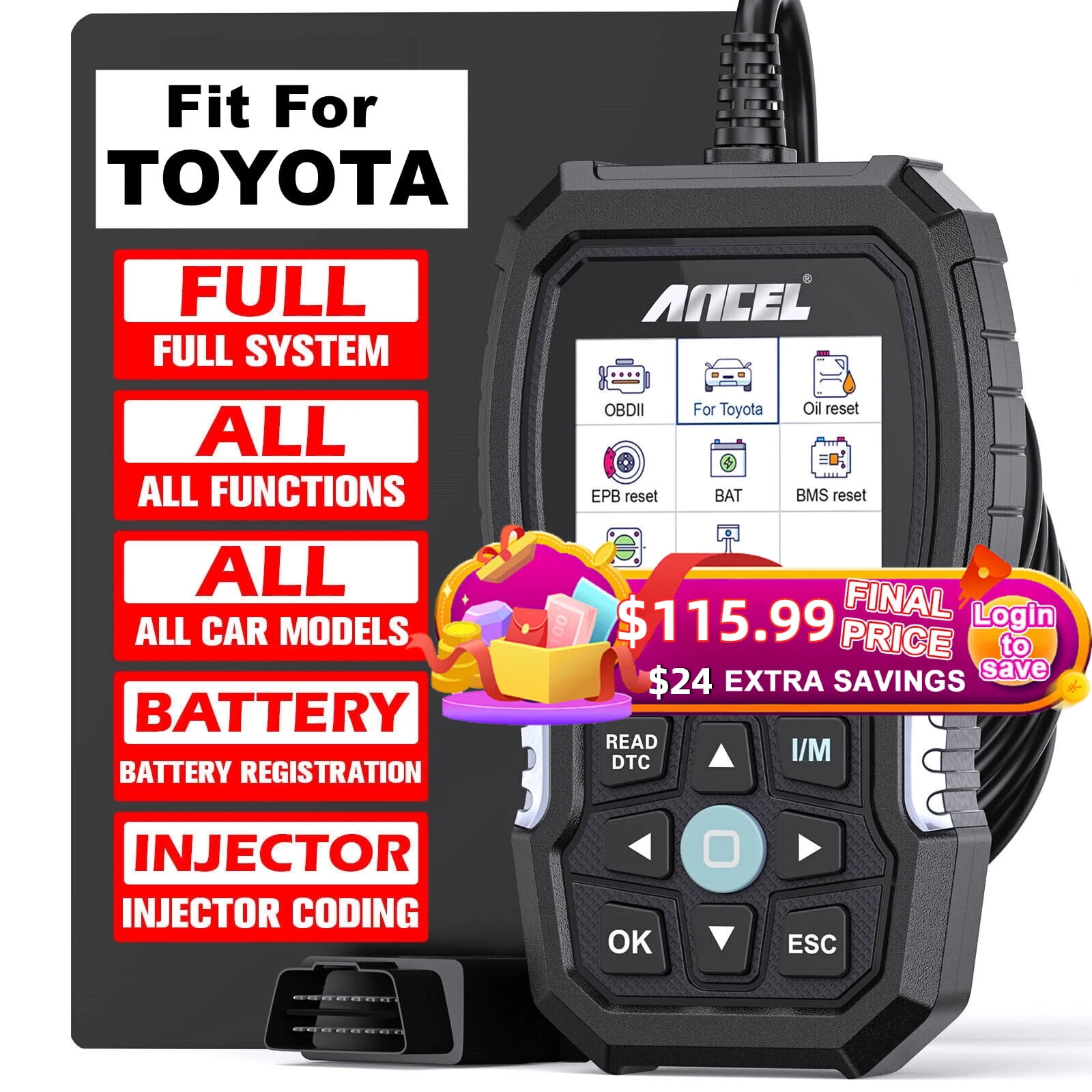 Ancel TD700 Pro OBD2 Scanner for Toyota, Lexus, Scion, Diagnostic Tool ...