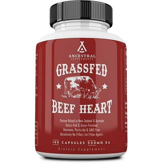Ancestral Supplements Grass Fed Beef Heart Supplement, 3300mg, CoQ10 ...