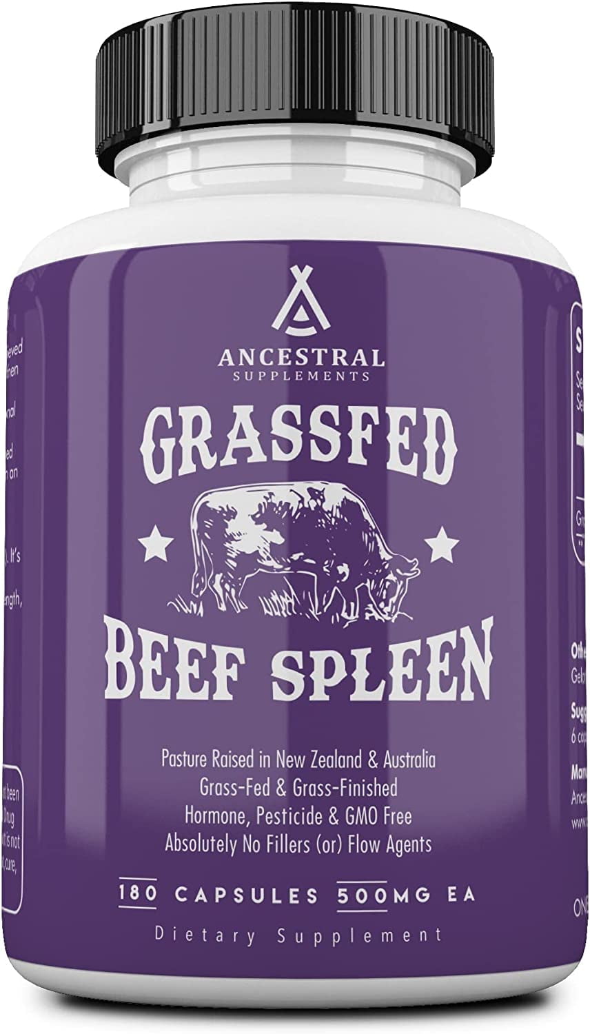 Ancestral Supplements Grass Fed Beef Spleen Supplement, 3000mg Beef ...