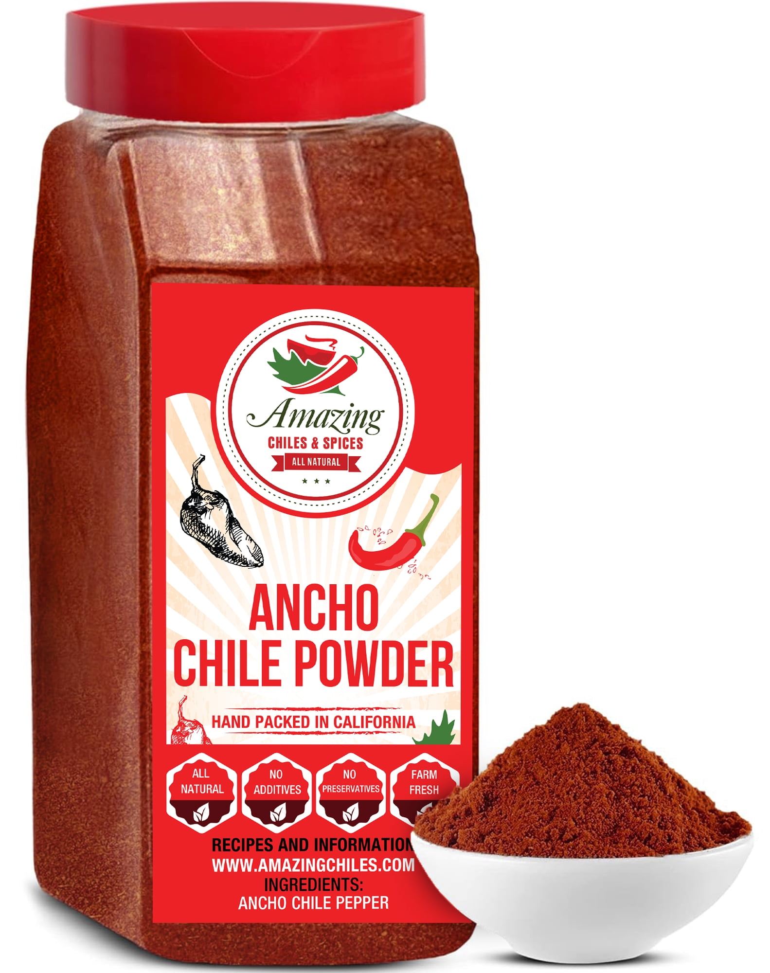 Amazing Chiles & Spices Ancho Chile Powder - 1 LB Authentic Mexican ...