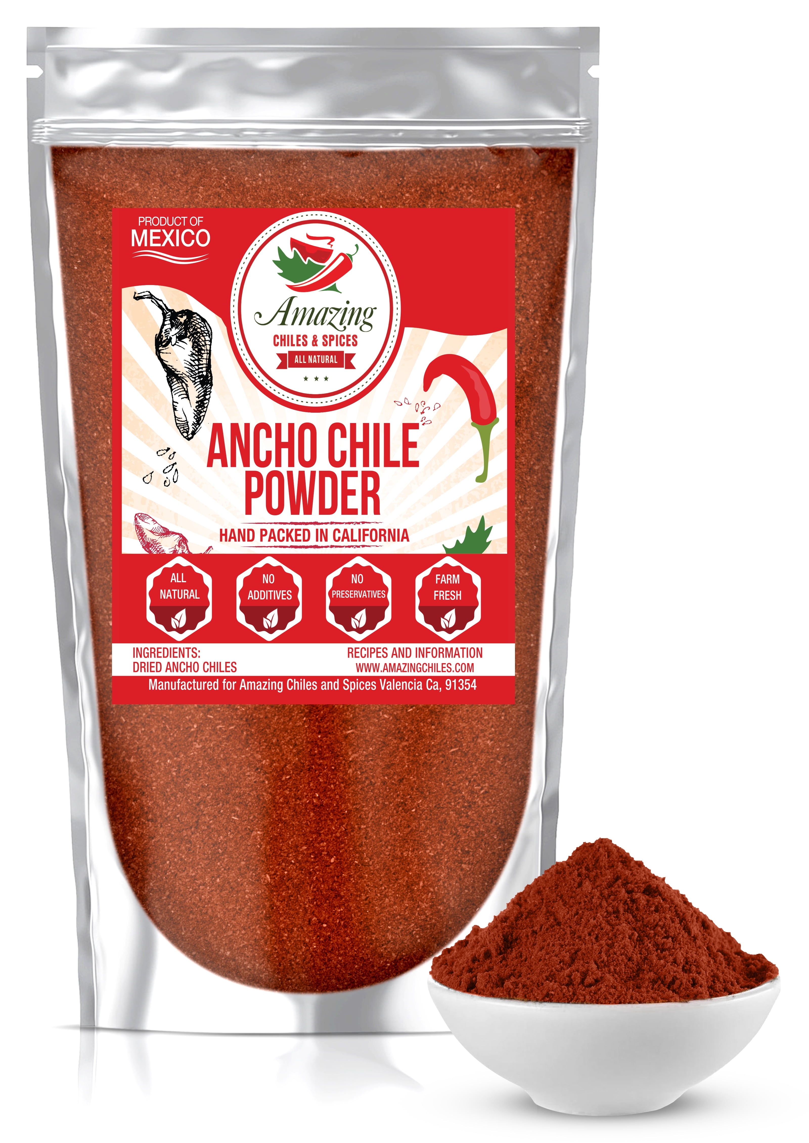 Amazing Chiles and Spices Ancho Chile Powder Ground 4 oz, Mild Heat ...