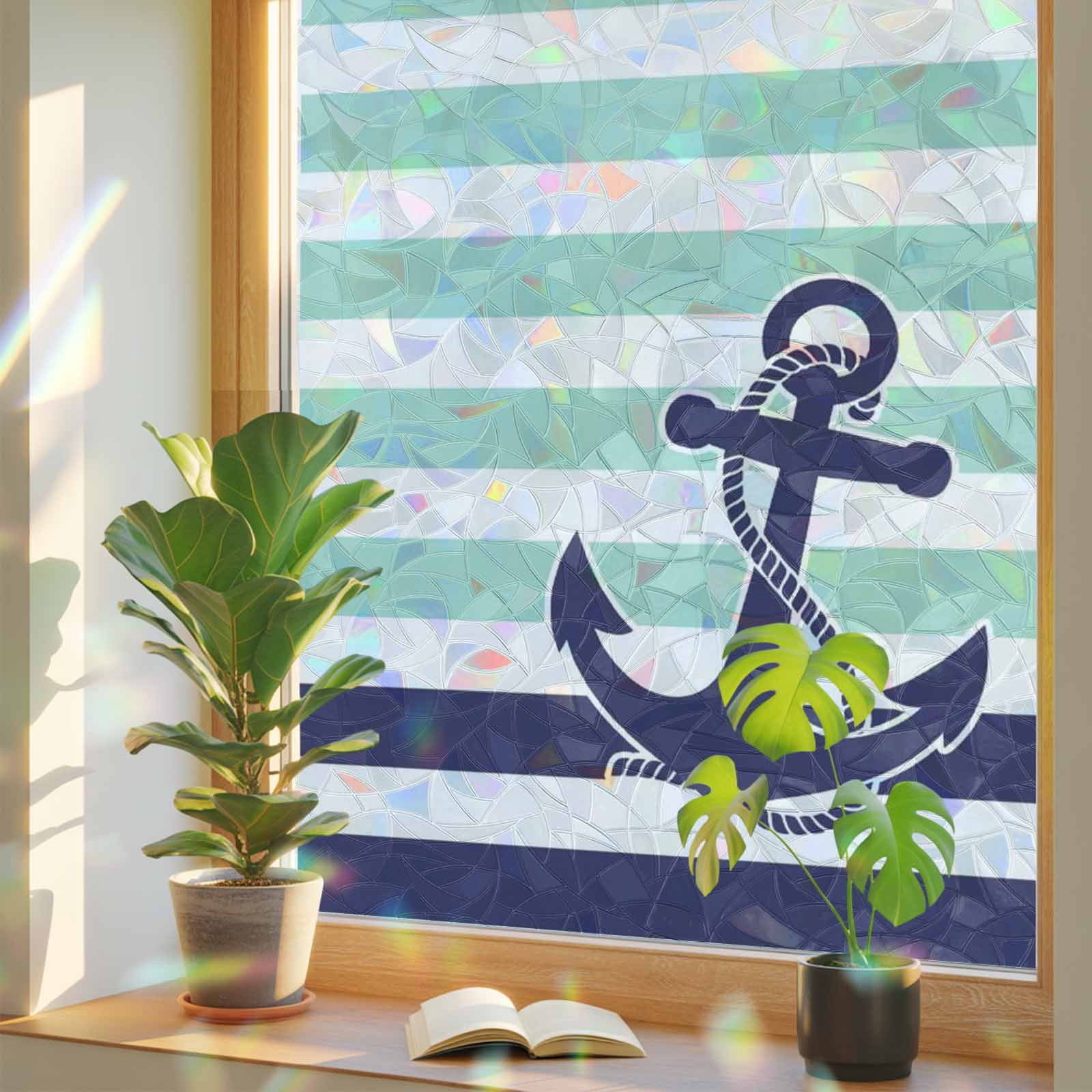 Anchor Aqua Privacy Window Film, Decorative Stained Glass Window Film ...