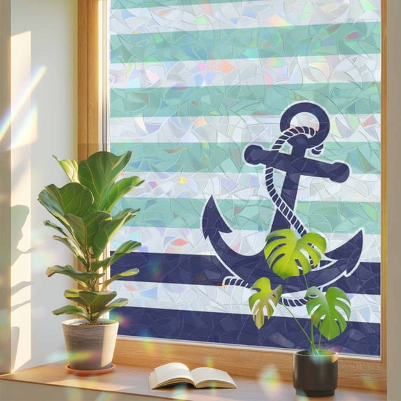 Anchor Aqua Privacy Window Film, Decorative Stained Glass Window Film ...