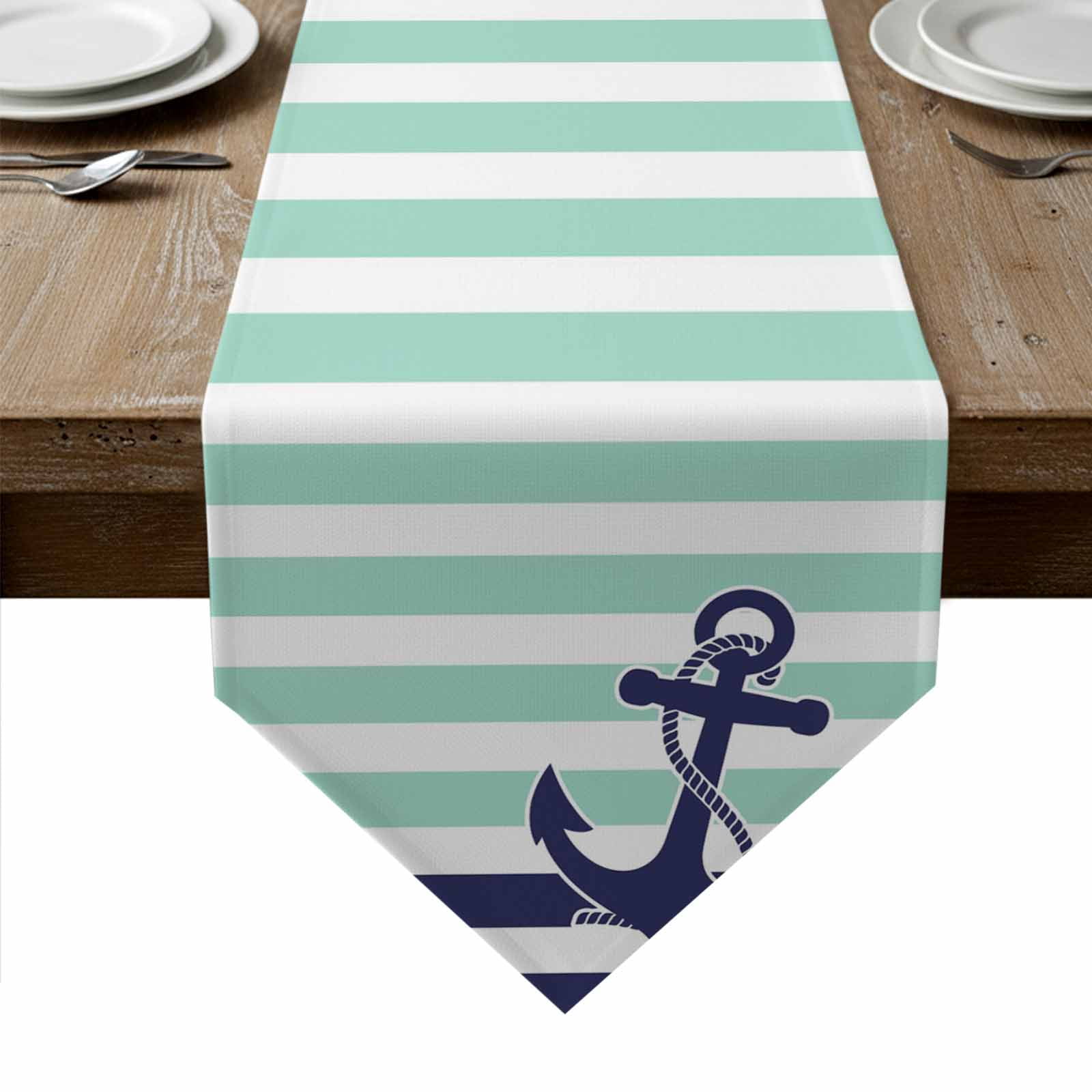 Anchor Aqua Table Runner Linen Burlap Table Runner 72 Inches Long ...