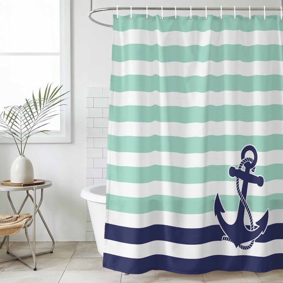Anchor Aqua Waterproof Fabric Shower Curtain,Modern Navy Blue White ...