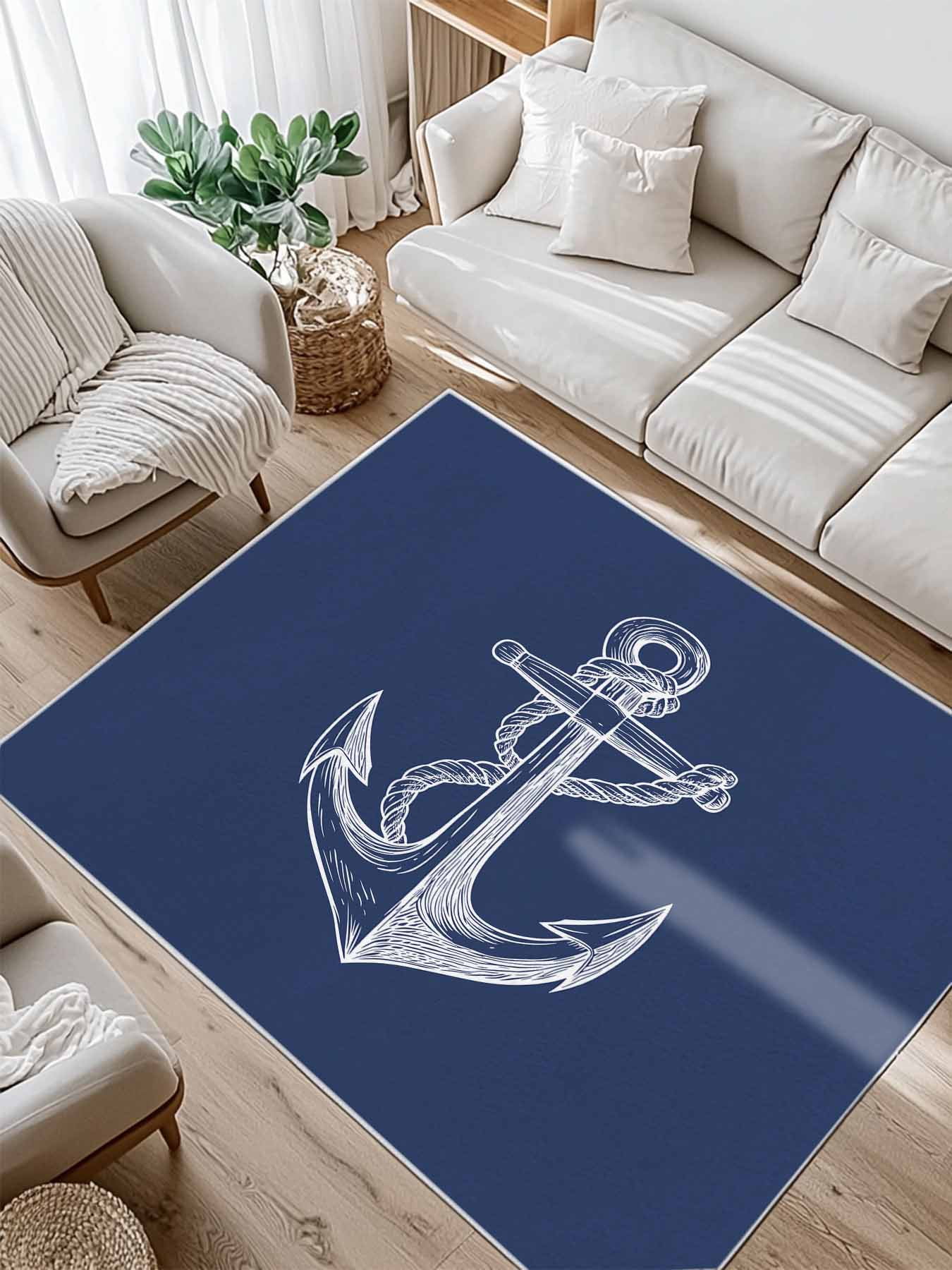 Anchor Area Rug for Bedroom 3x5 Ft Nautical Knot Navy Blue Super Soft fuzzy Throw Rug Non-Slip ...
