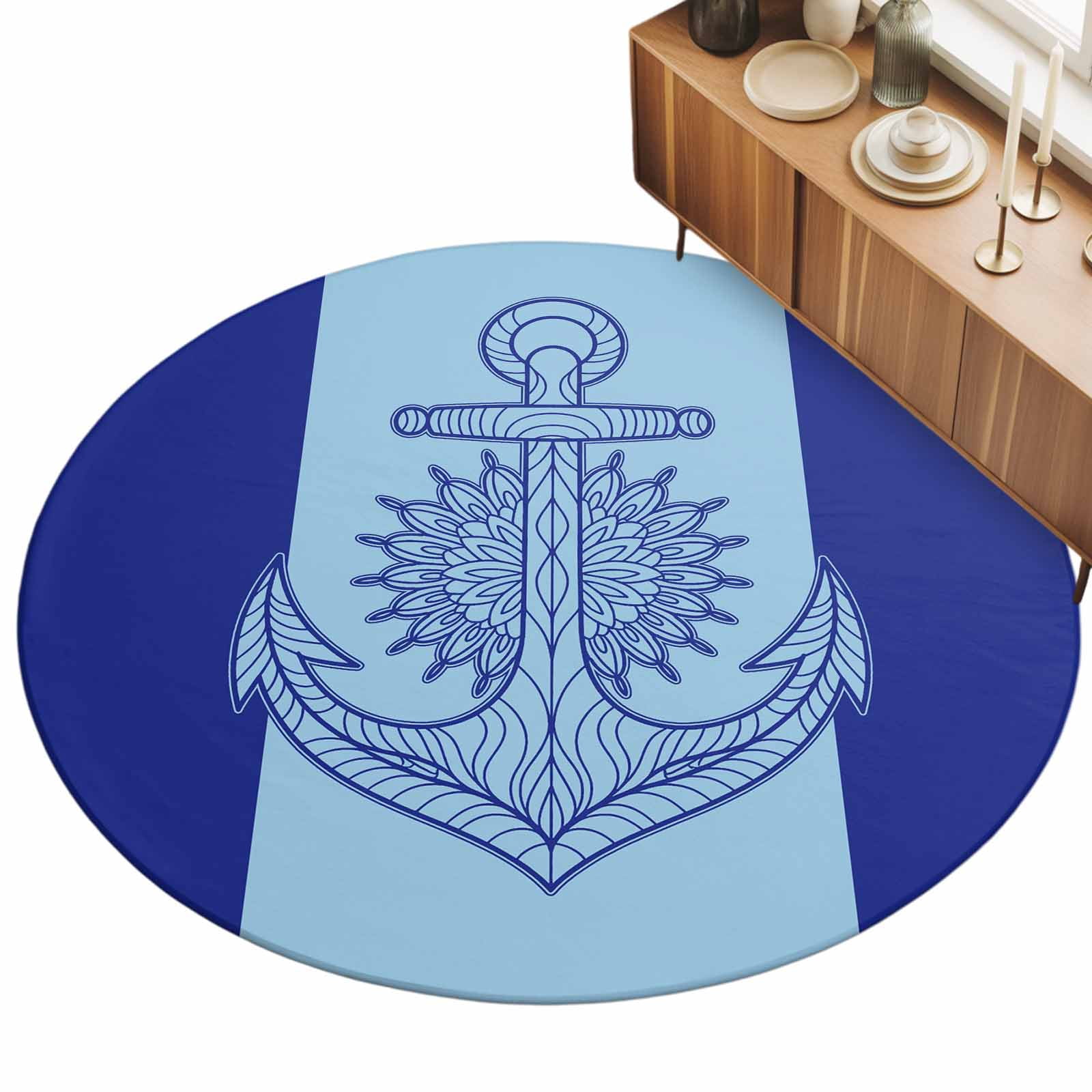 Anchor Area Rugs 4' (Round) Summer Beach Floor Rug Non Slip Low Pile ...