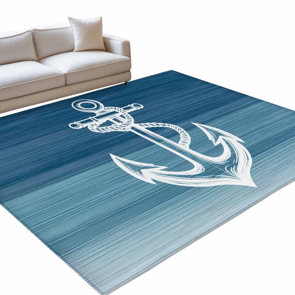 Anchor Area Rugs 4x6ft Blue Gradient Lines Floor Rug Non Slip Low Pile ...