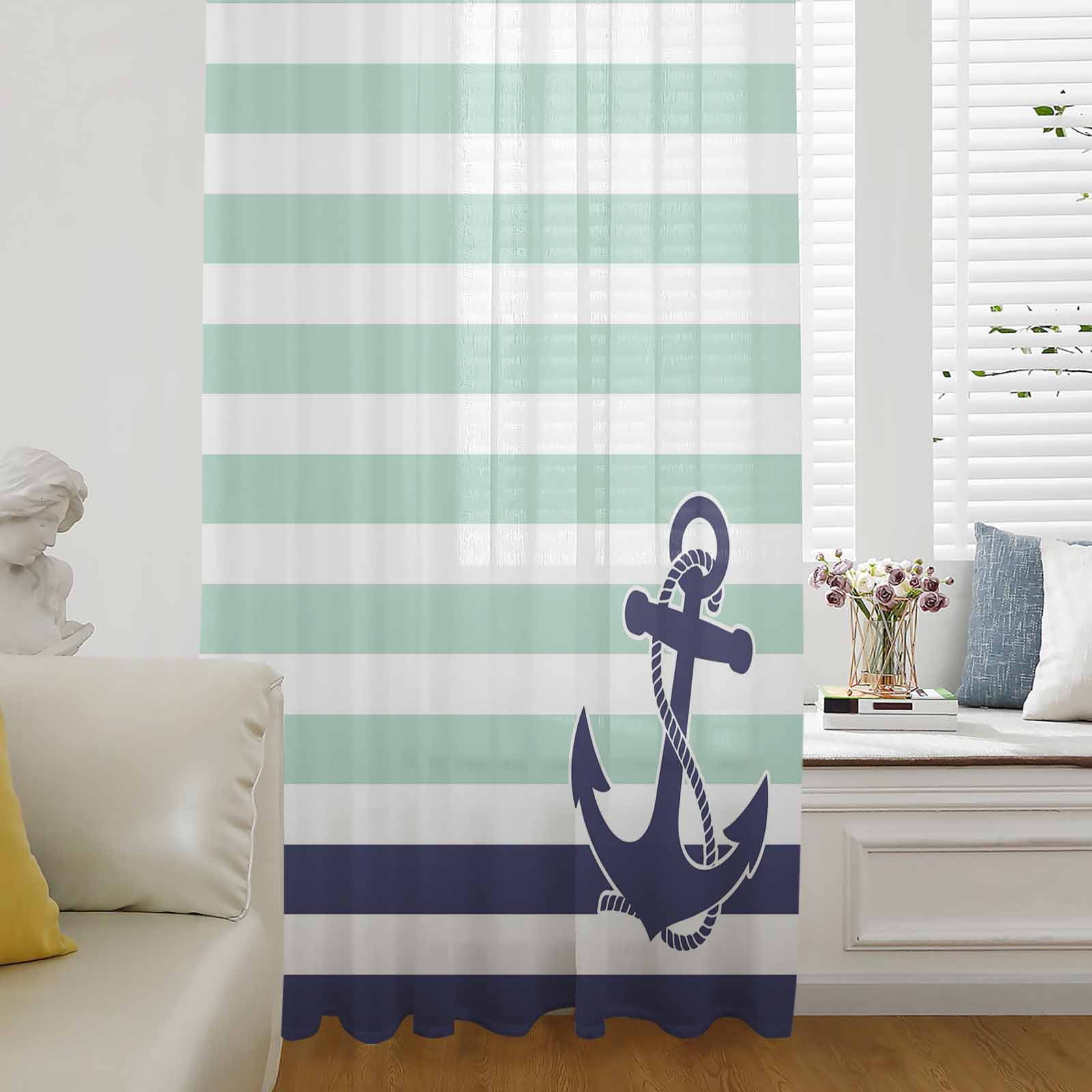 Anchor Auqa Window Curtain 45 Inches Long,Modern Navy Blue White ...
