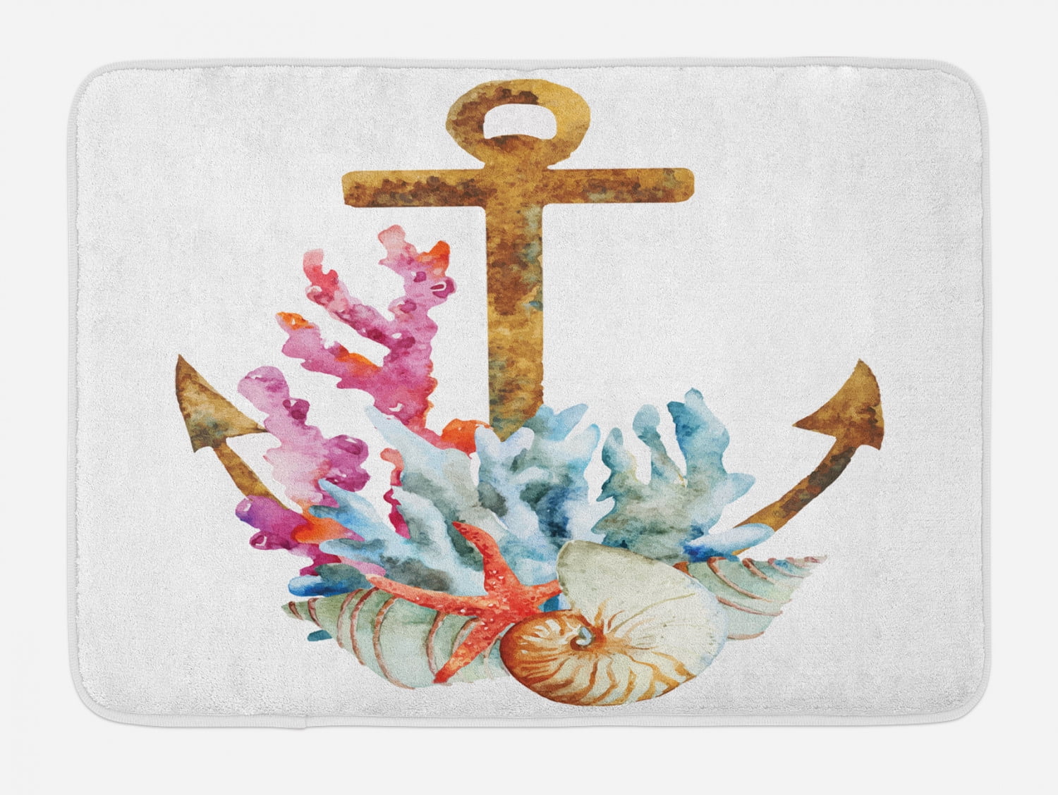 Anchor Bath Mat, Anchor with Corals Seaweed Nature Deep Sea Underwater ...