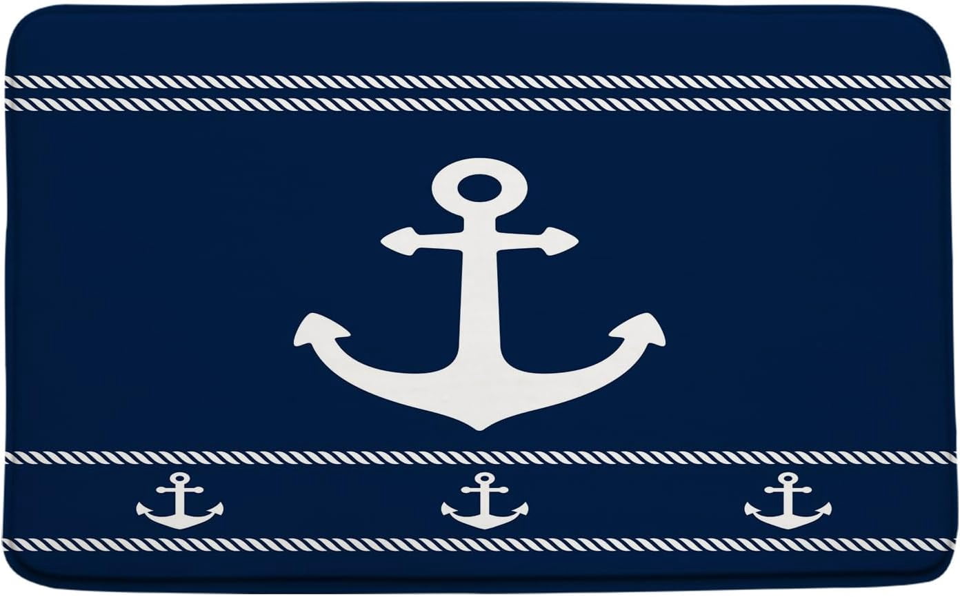 Anchor Bathroom Rugs Mat,Navy Blue White Nautical Ocean 18x48 Inch ...