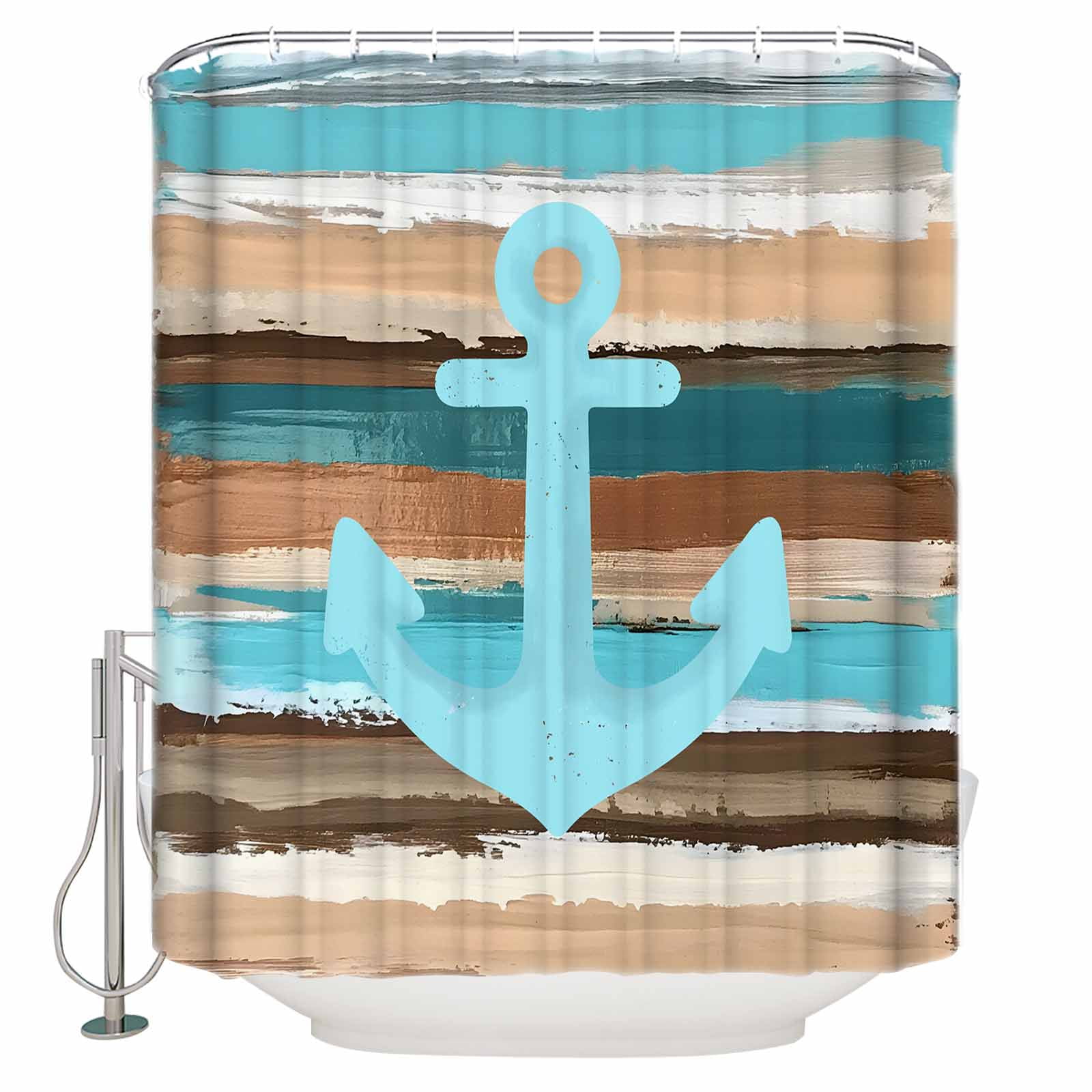 Anchor Bathroom Shower Curtains with 12 Hooks Polyester Waterproof ...