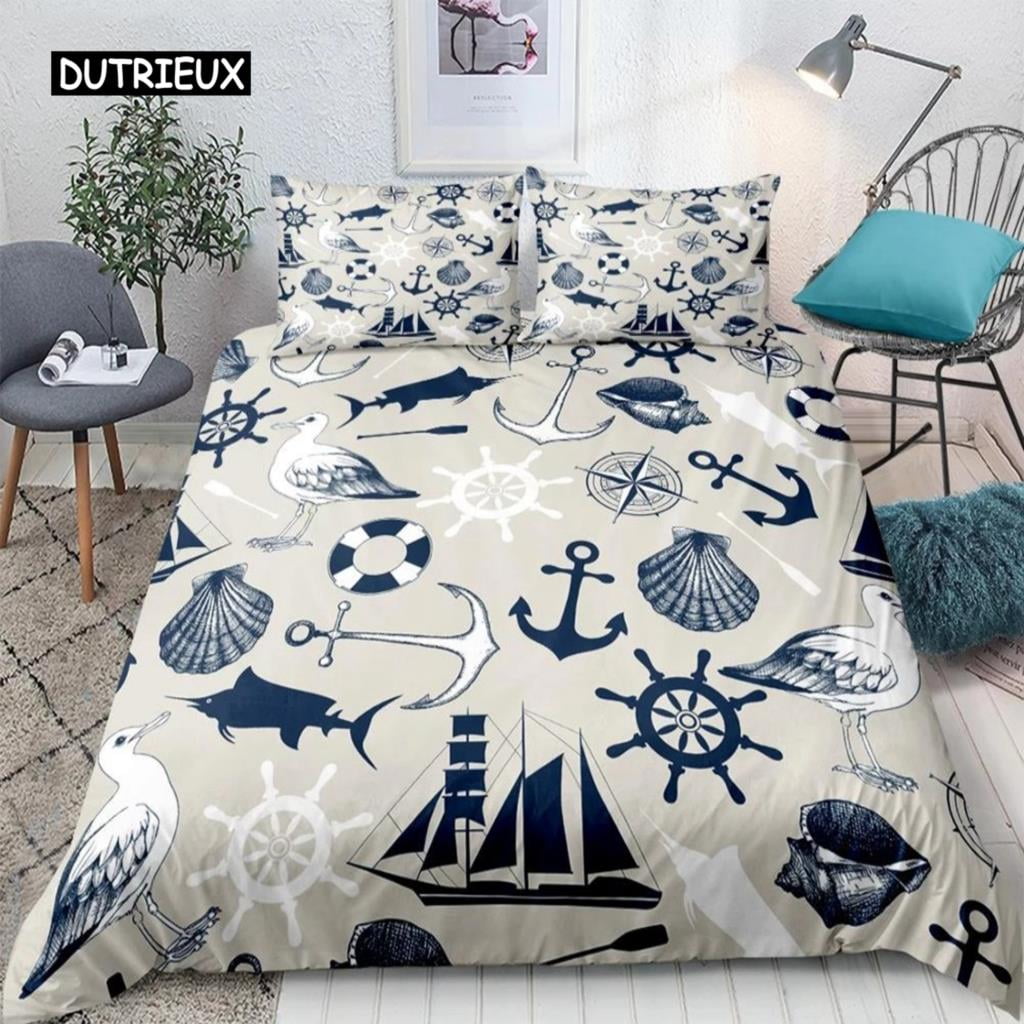Anchor Bedding Set Fashion Duvet Cover Nautical Anchor Boat Pirate Quilt Cover for Women Men ...