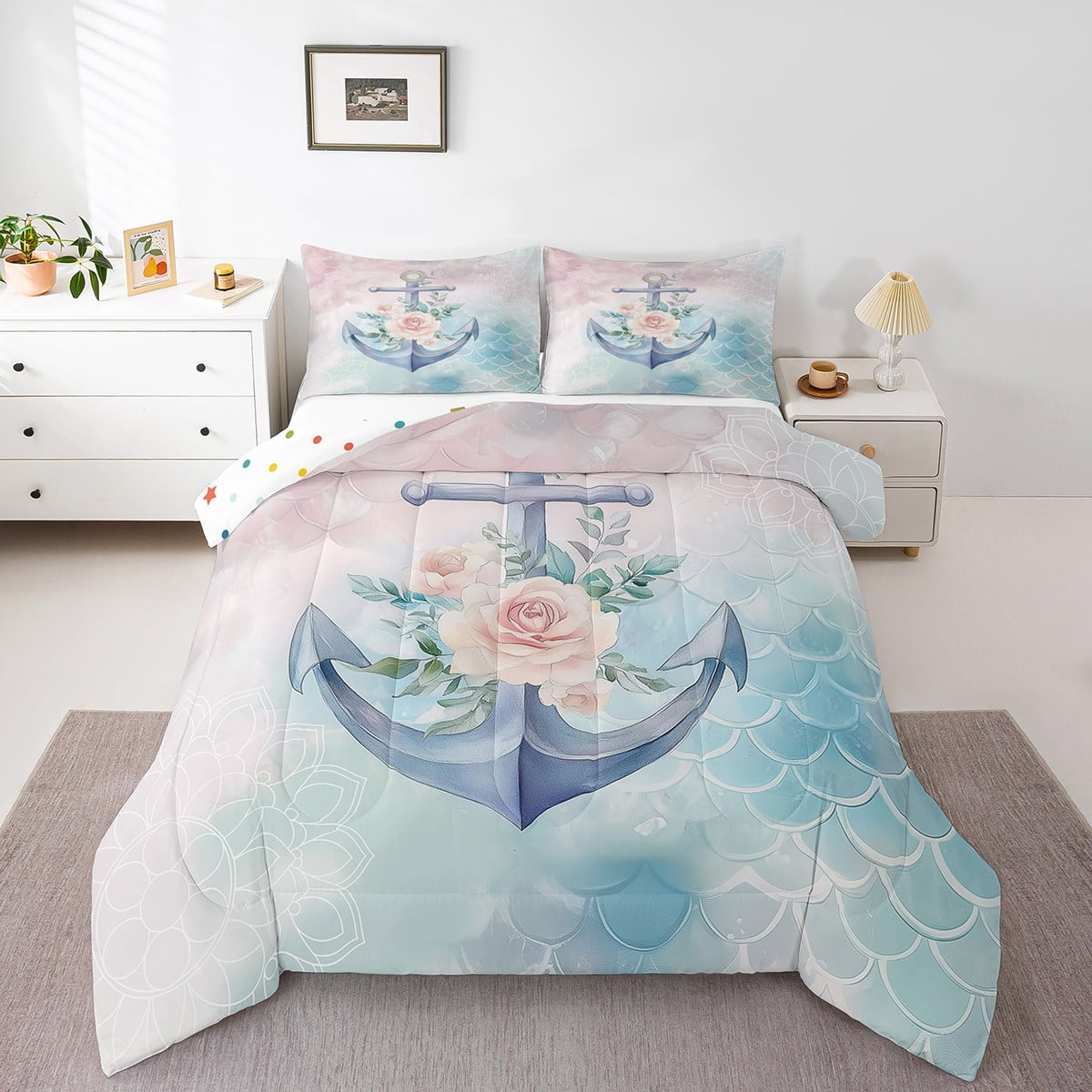 Anchor Bedding Sets Full Size Ocean Navigation Theme Comforter Set Fish ...