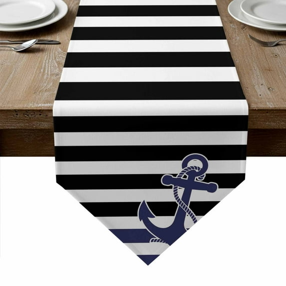 Anchor Black Table Runner Linen Burlap Table Runner 60 Inches Long ...