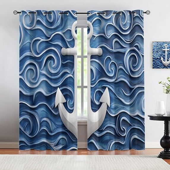 Anchor Blackout Curtains For Girls Boys Home Decor, Ukiyo-e Waves ...