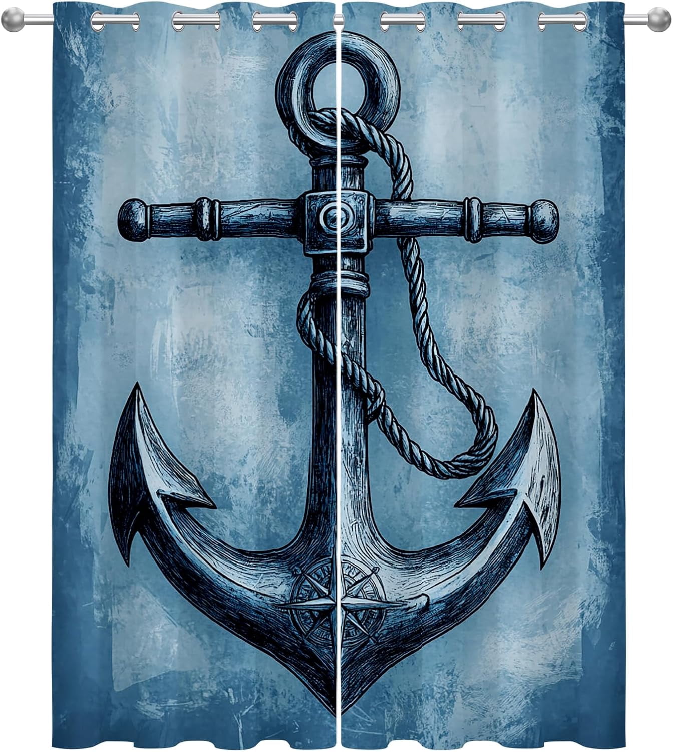 Anchor Blackout Curtains, Nautical Anchor Coastal Window Curtains for ...