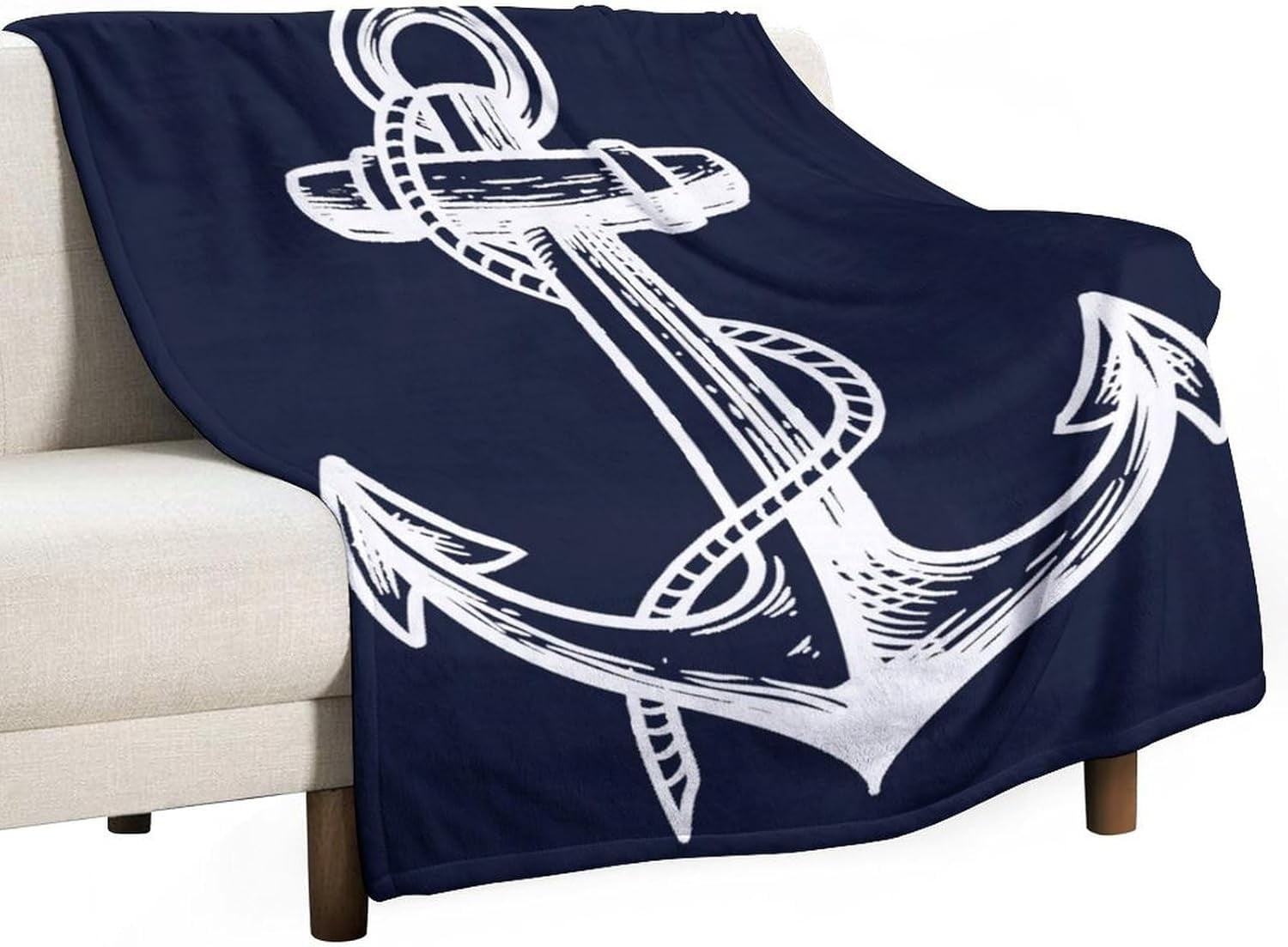 Anchor Blanket Retro Abstract Nautical Navy Blue White Soft Cozy ...