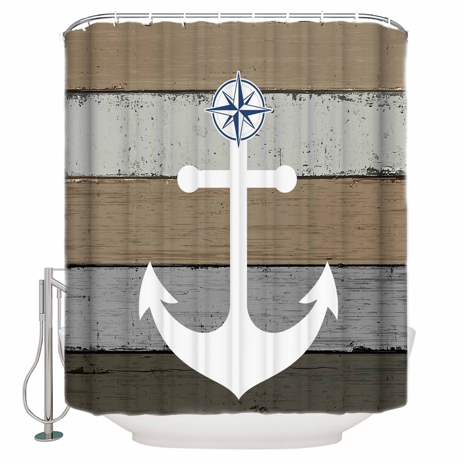 Anchor Brown Bathroom Shower Curtains with 12 Hooks Polyester ...