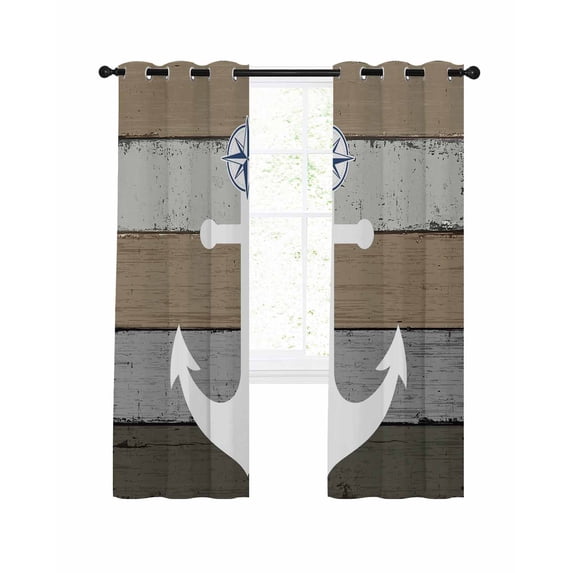 Anchor Brown Blackout Curtains 84 Inches Long for Bedroom, Nautical ...