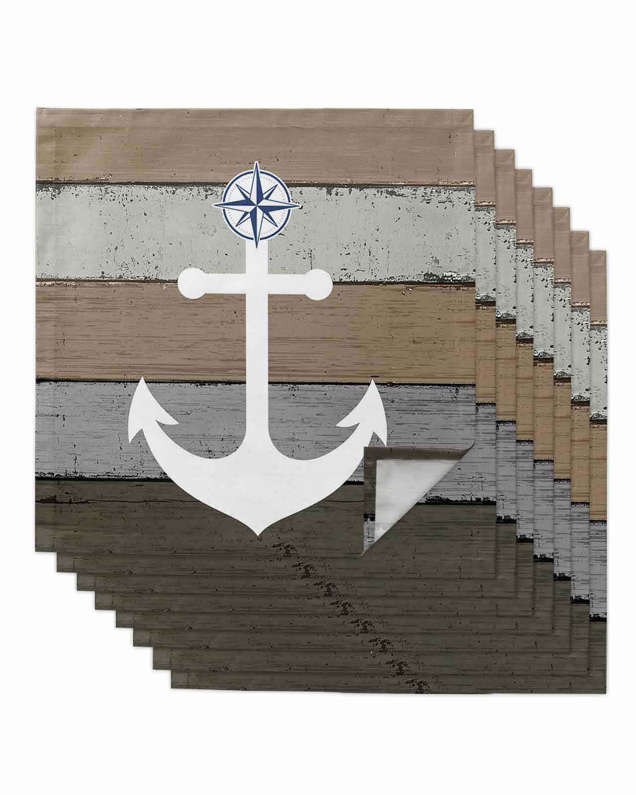 Anchor Brown Cloth Napkins Set of 8 Reusable Dinner Napkins, Nautical ...