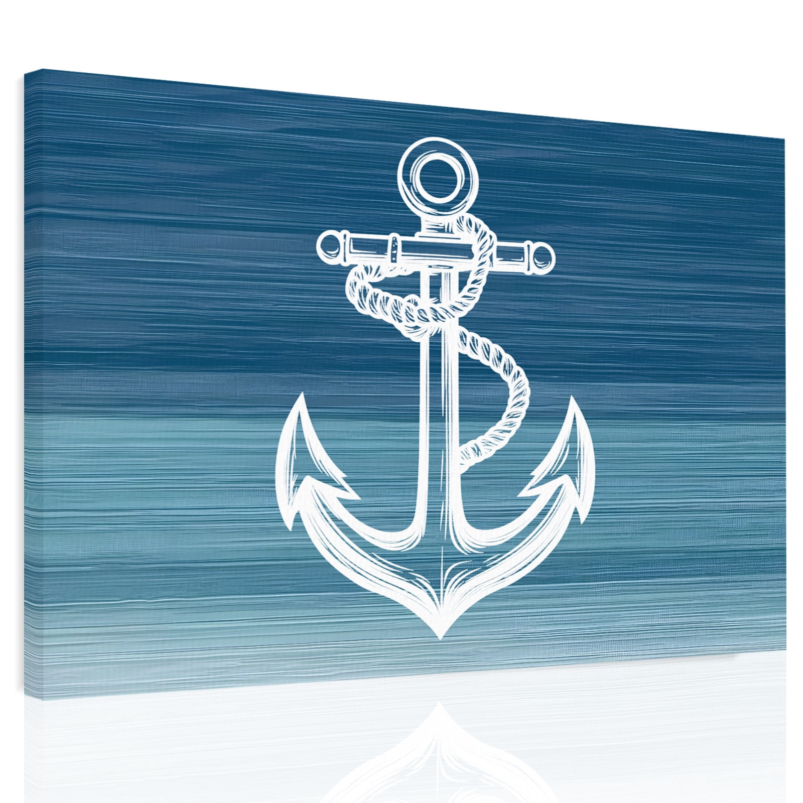 Anchor Canvas Print Wall Art, Blue Gradient Lines Ocean Nautical Wall ...