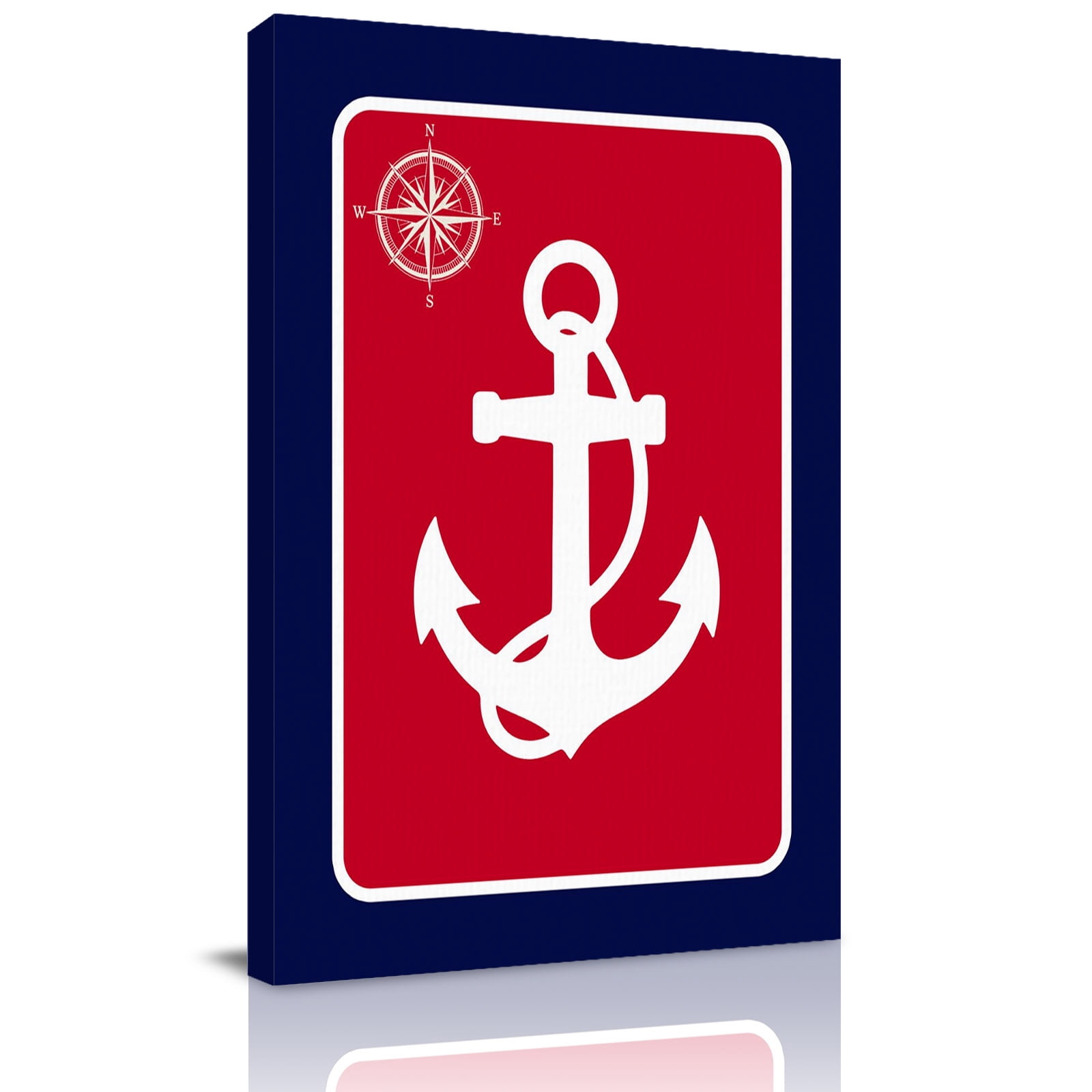 Anchor Canvas Wall Art for Living Room, Compass Nautical Navy Blue Red ...