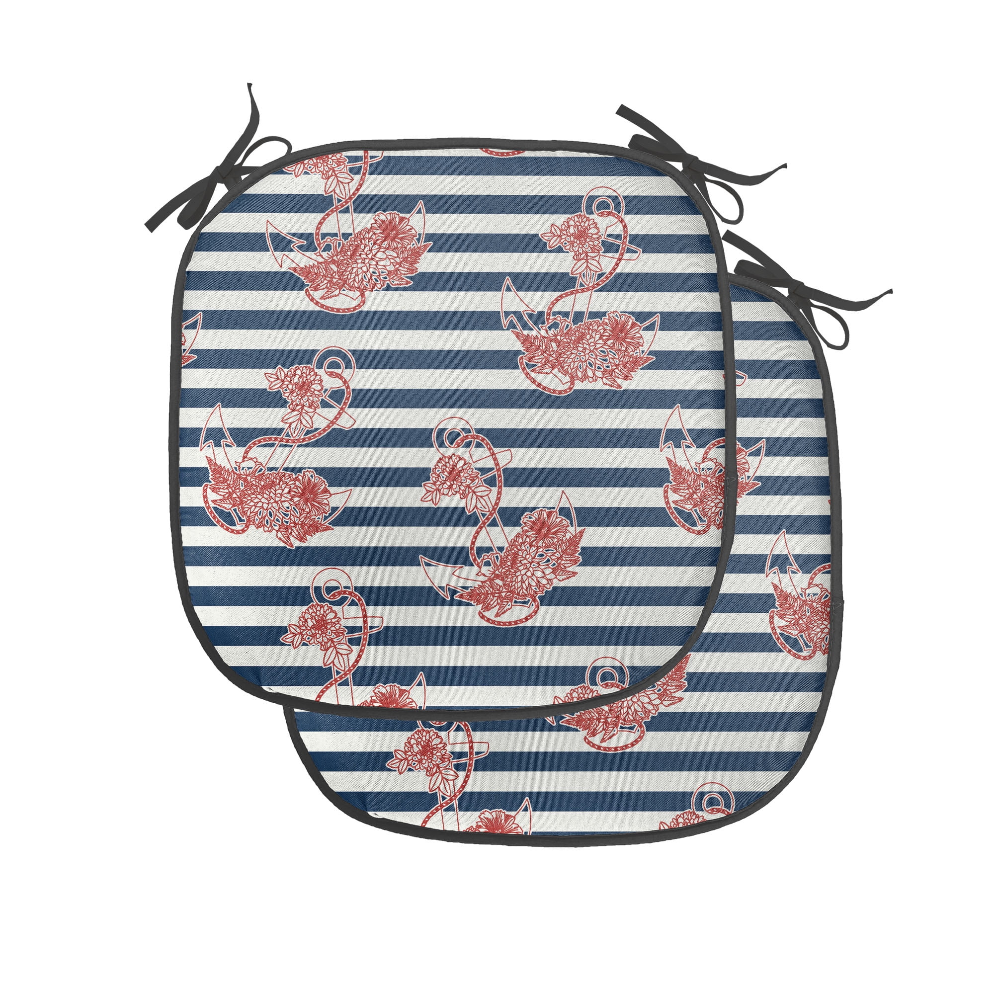 Anchor Chair Seating Cushion Set of 4, Floral Anchor on Striped Surface ...