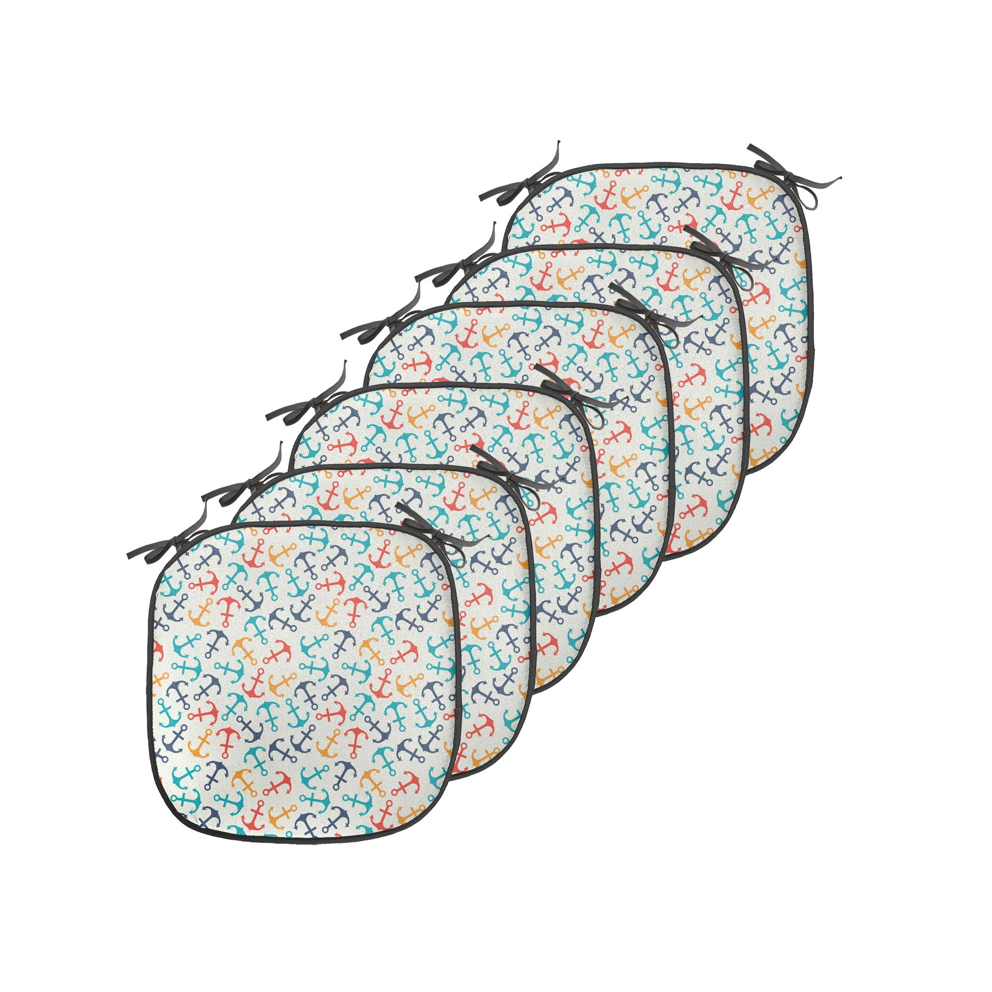 Anchor Chair Seating Cushion Set of 6, Anchor Shape in Lines Tropics ...