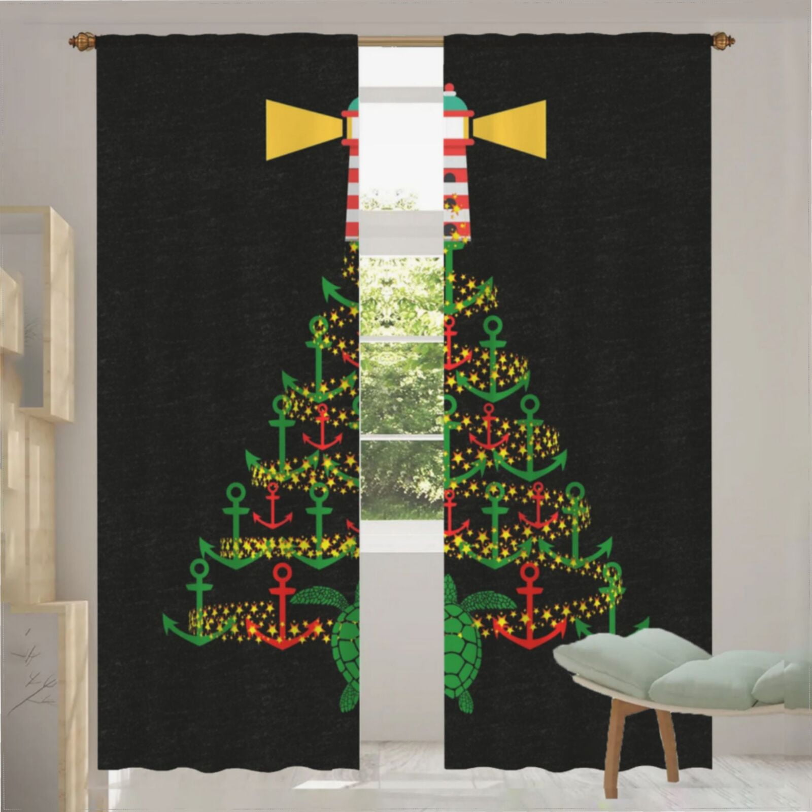 Anchor Christmas Tree Curtains for Living Room Bedroom Decor ...