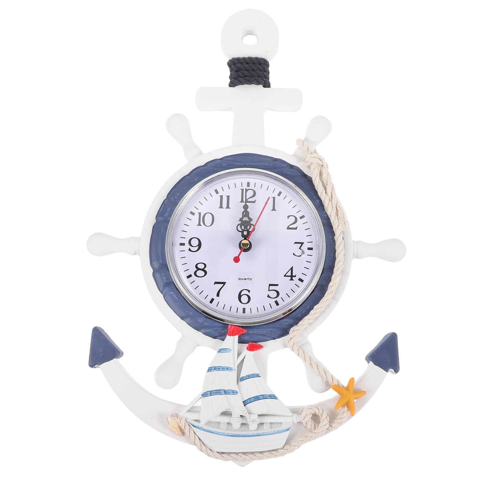 Anchor Clock Beach Sea Theme Nautical Ship Wheel Rudder Steering Wheel ...