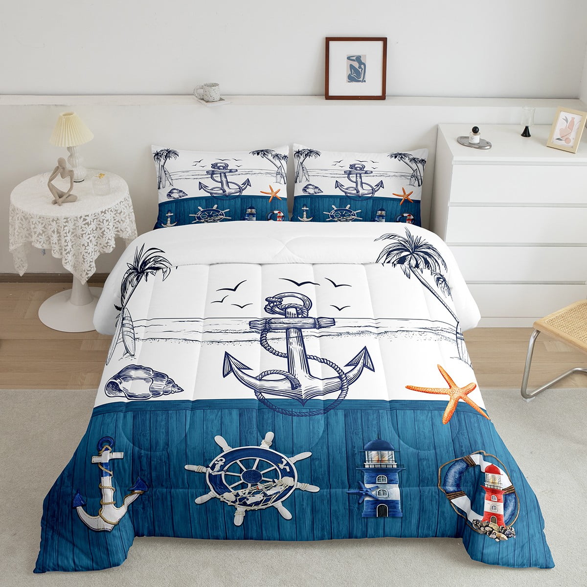 Anchor Comforter Set for Kids Boys Girls,Tropical Palm Ocean Bedding ...