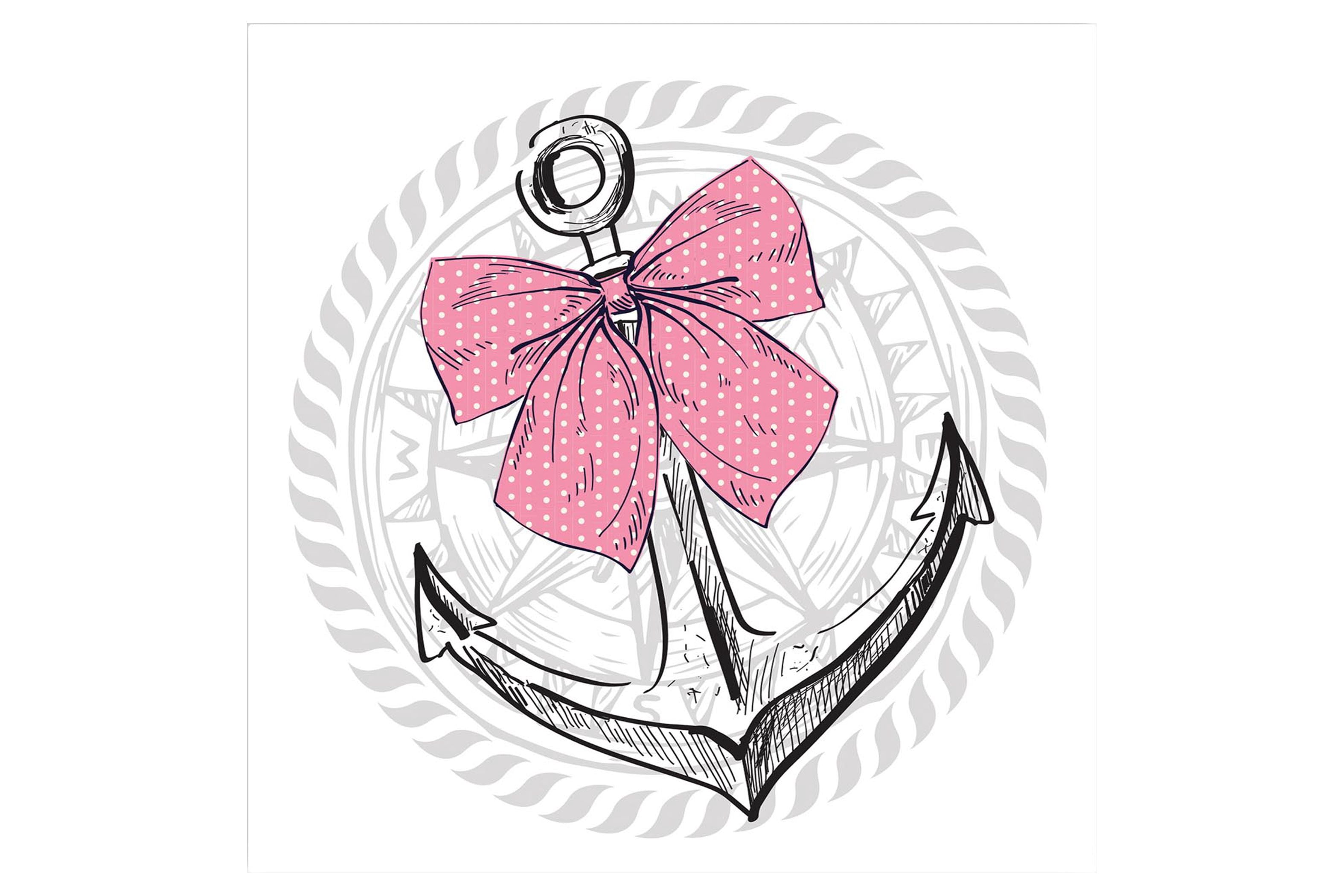 Anchor Compass Rose Nautical Pink Bow 12 x 12 Wood Wall Sign Plaque ...