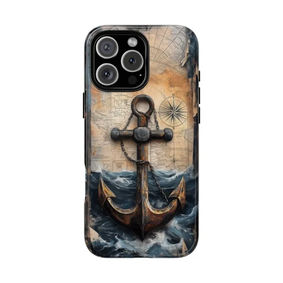 Anchor Compass Vintage Map Art Phone Case for iPhone Case 17 through 11 ...