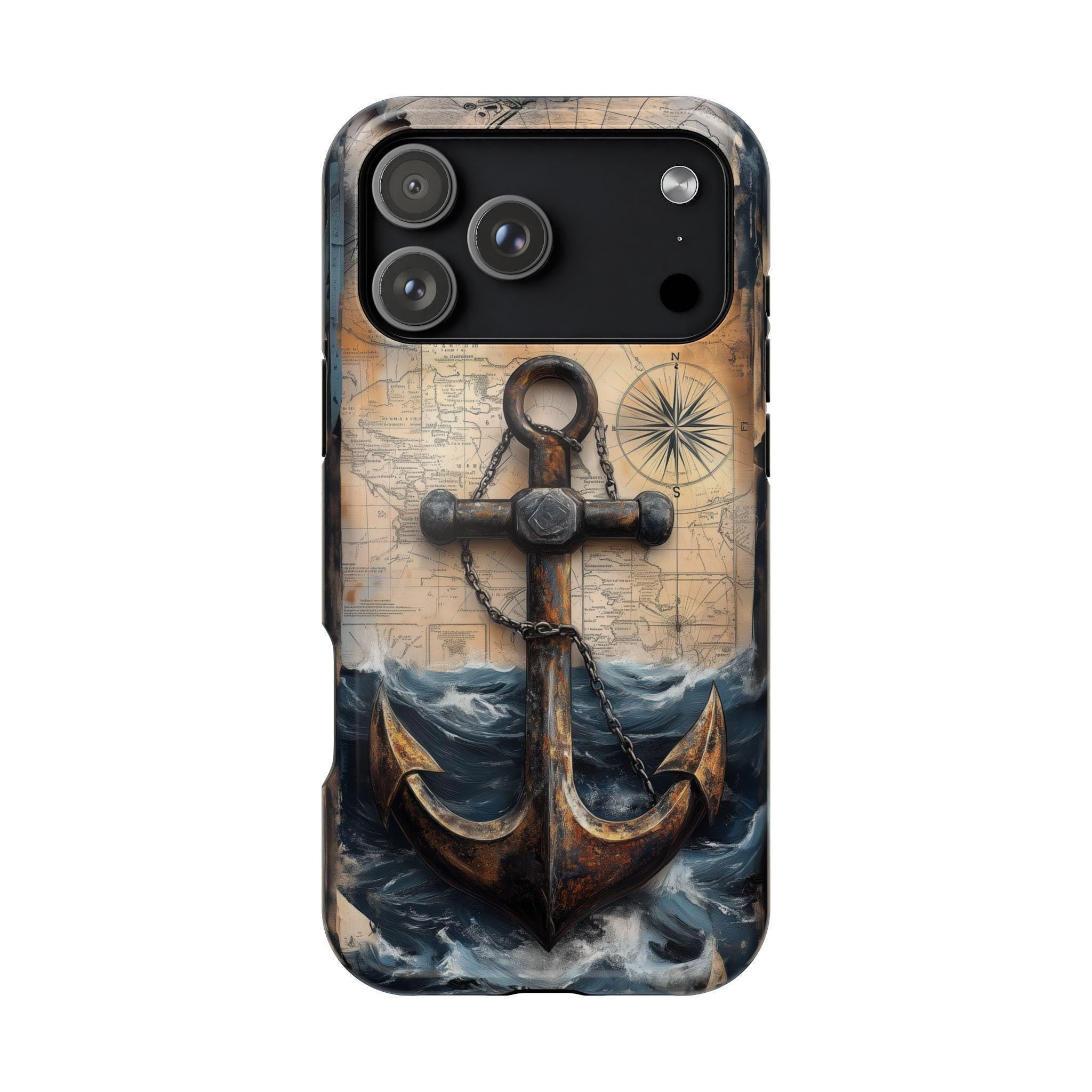 Anchor Compass Vintage Map Collage Nautical Theme Phone Case 17 16 15 ...