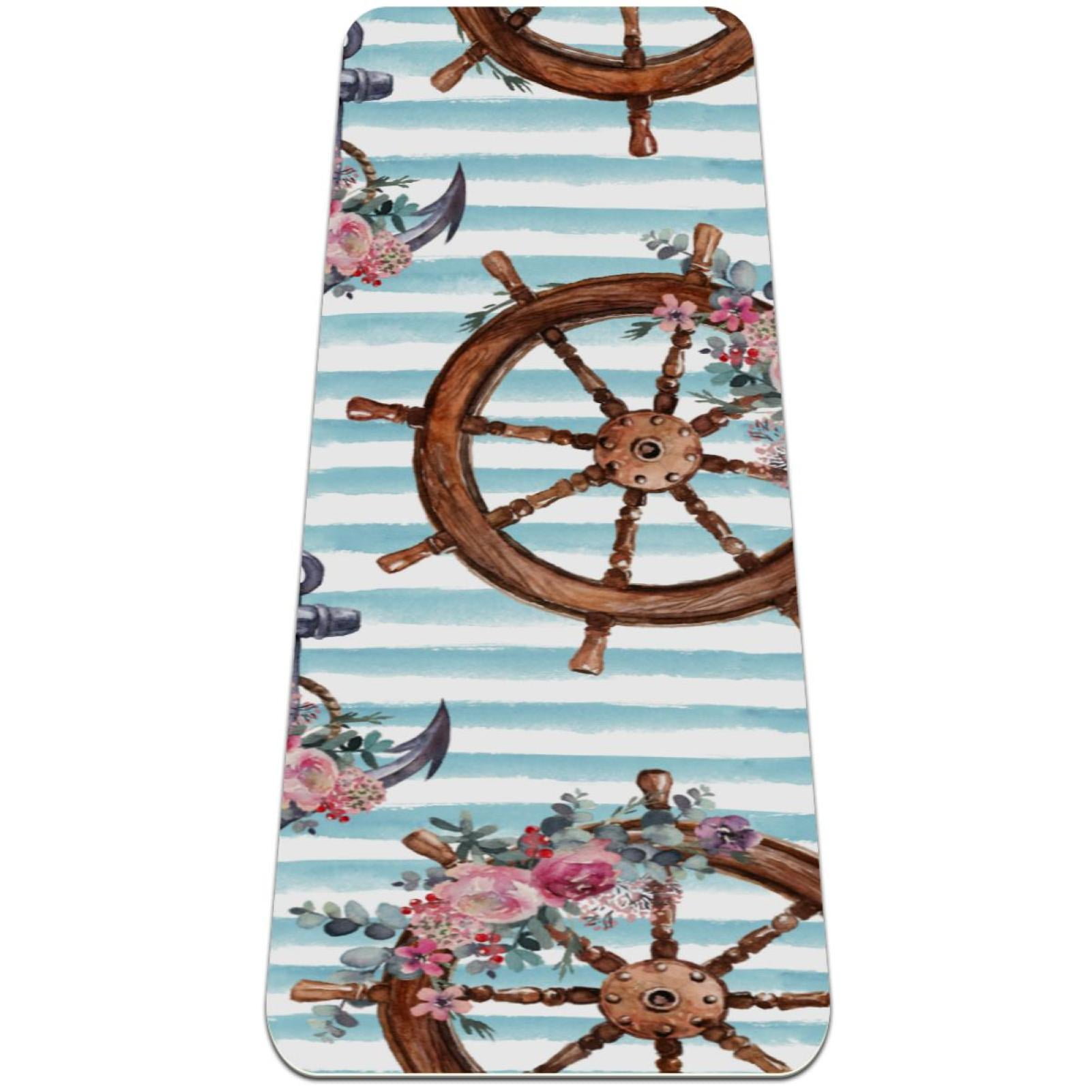 Anchor Compass with Florals Pattern TPE Yoga Mat for Workout & Exercise ...