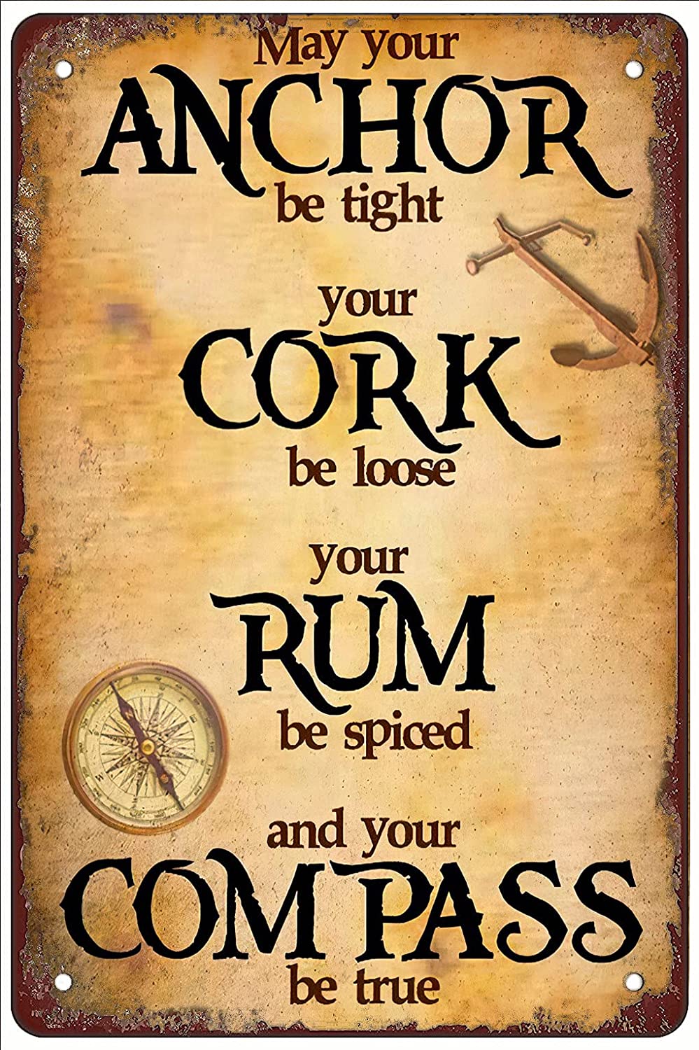 Anchor Cork Rum Compass (2) Vintage Funny Sarcastic Metal Tin Sign ...