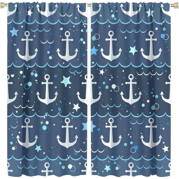 Anchor Curtains Cartoon Funny Anchor Ocean Nautical Theme Blue Kids ...