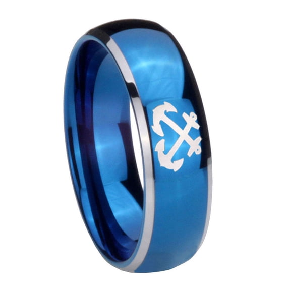 Anchor Design 8MM Polished Blue 2 Tone Dome Tungsten Men Ring - Walmart.com