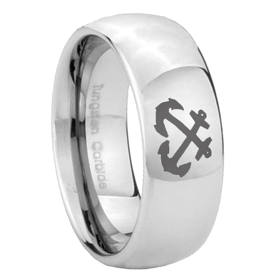 Anchor Design Gray High Polish Dome Tungsten Men Ring 10MM - Walmart.com