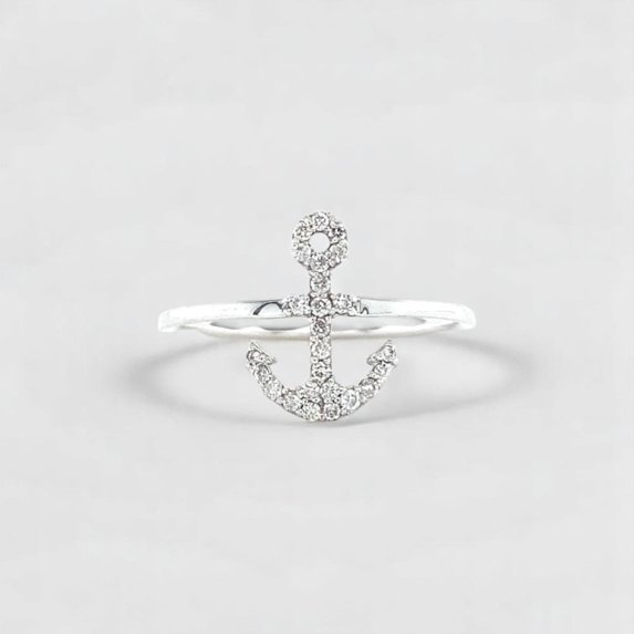 Anchor Diamond Ring, 14k Solid Gold, Natural Diamonds, Everyday ...