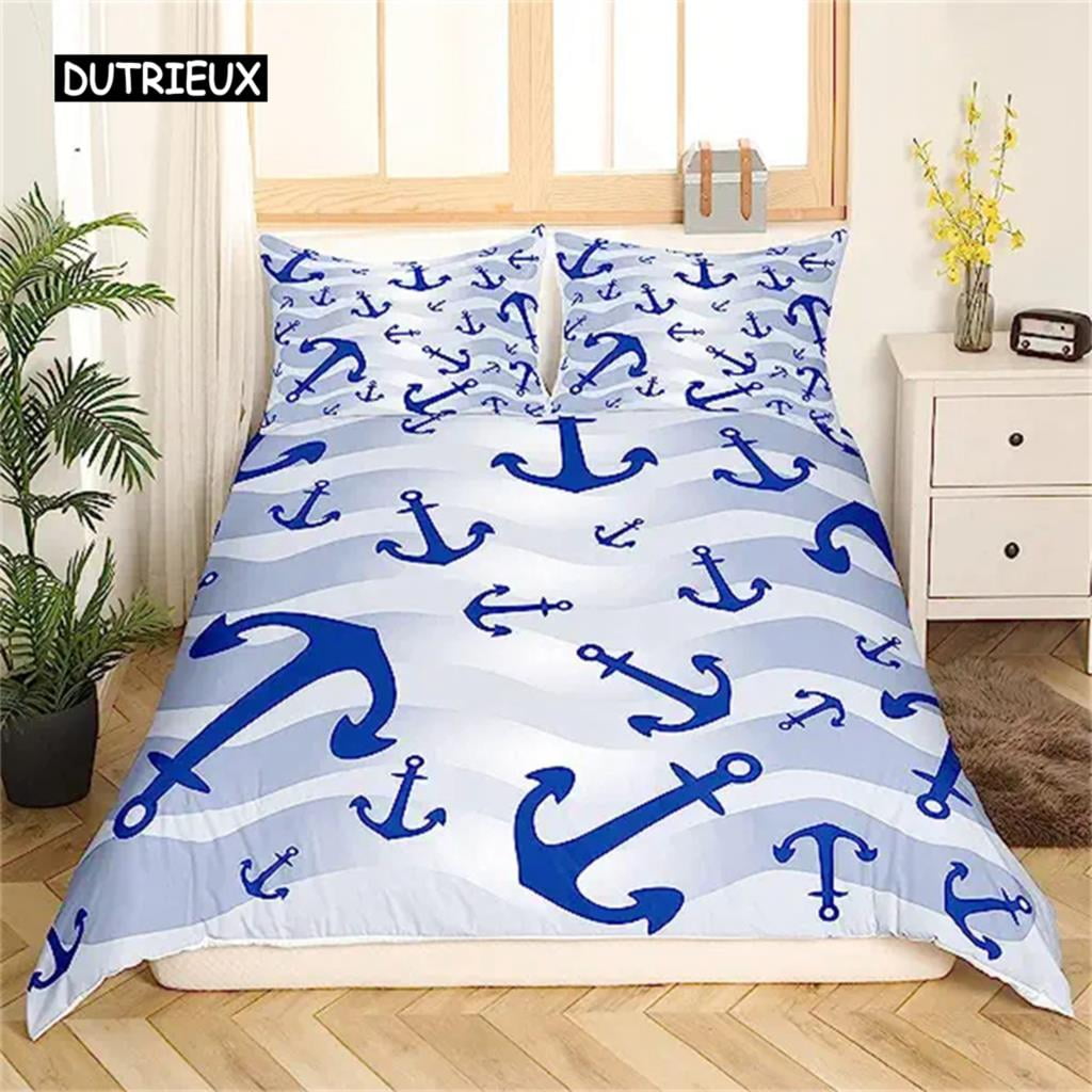Anchor Duvet Cover Nautical Bedding Set Ship Anchor Chain with Lines ...