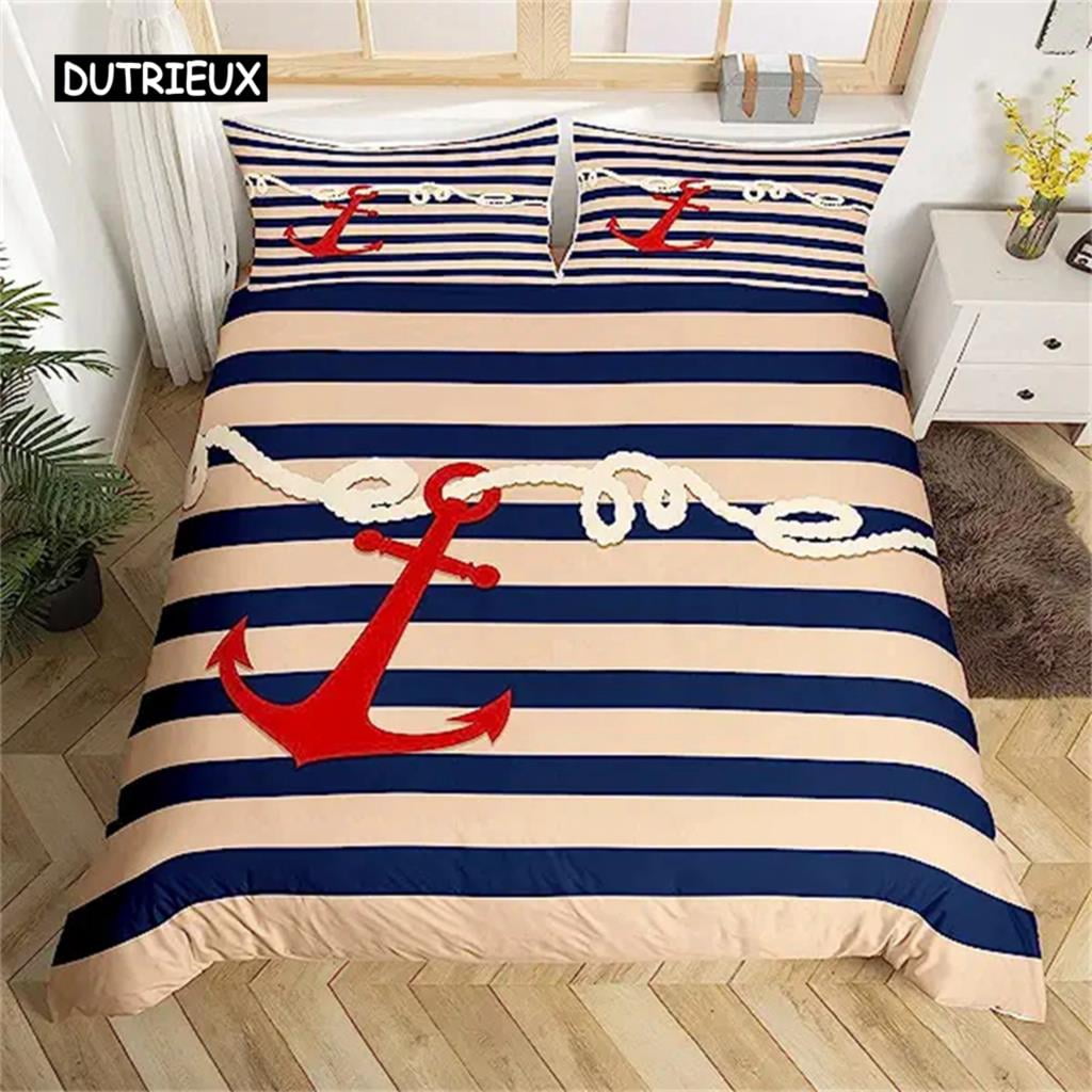 Anchor Duvet Cover Nautical Bedding Set Ship Anchor Chain with Lines ...